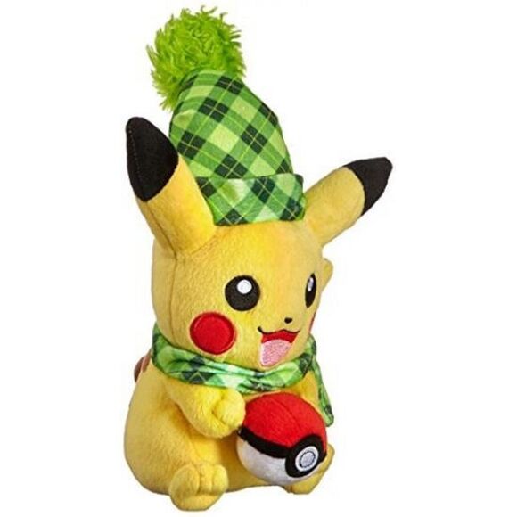 Toys | Pokemon Pikachu Plush Holiday Christmas Green Santa Hat Scarf ...